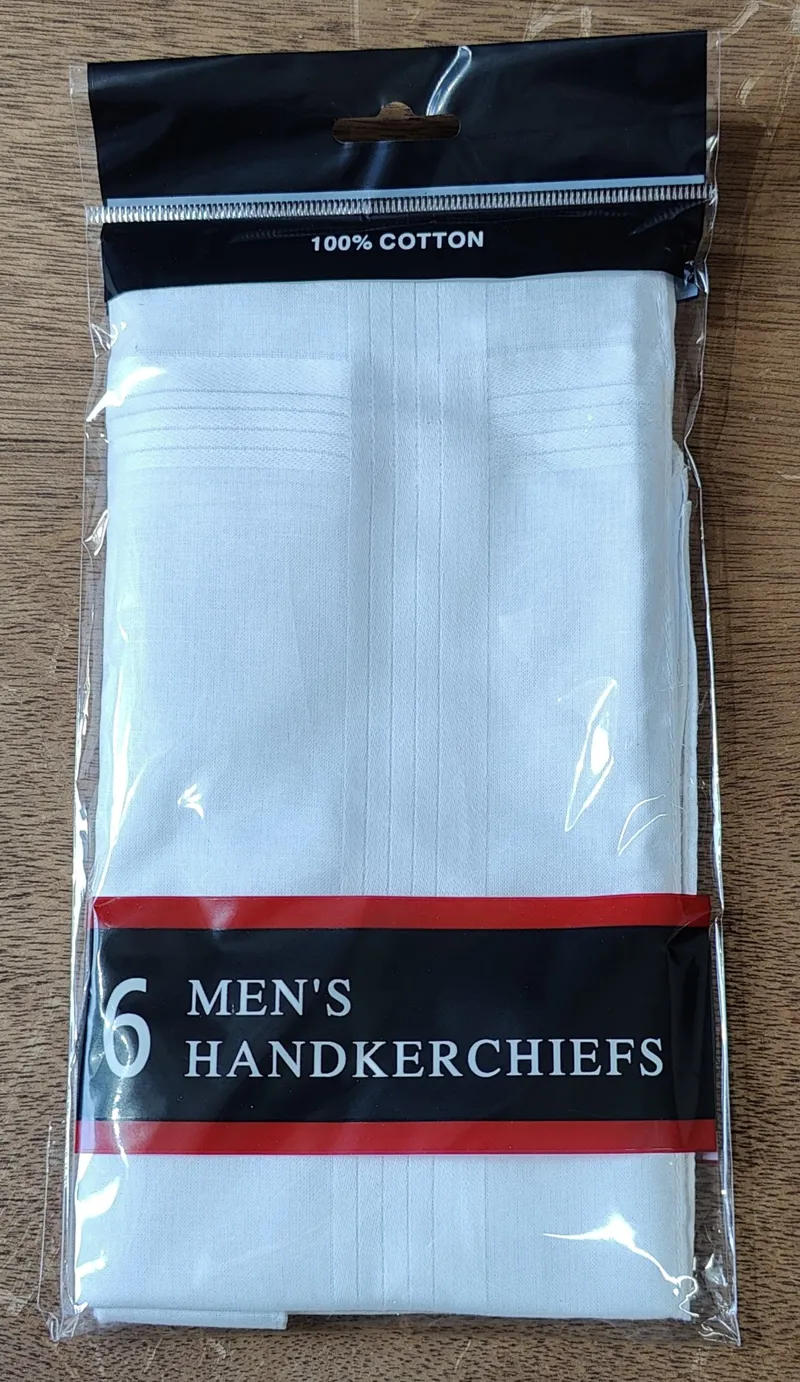 100% Cotton 6 Handkerchiefs White Boarder